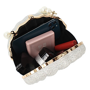 Women Mini Sequins Seashell Clutch Pearls Top-Handle Bag Chain Strap Cross-body Bag