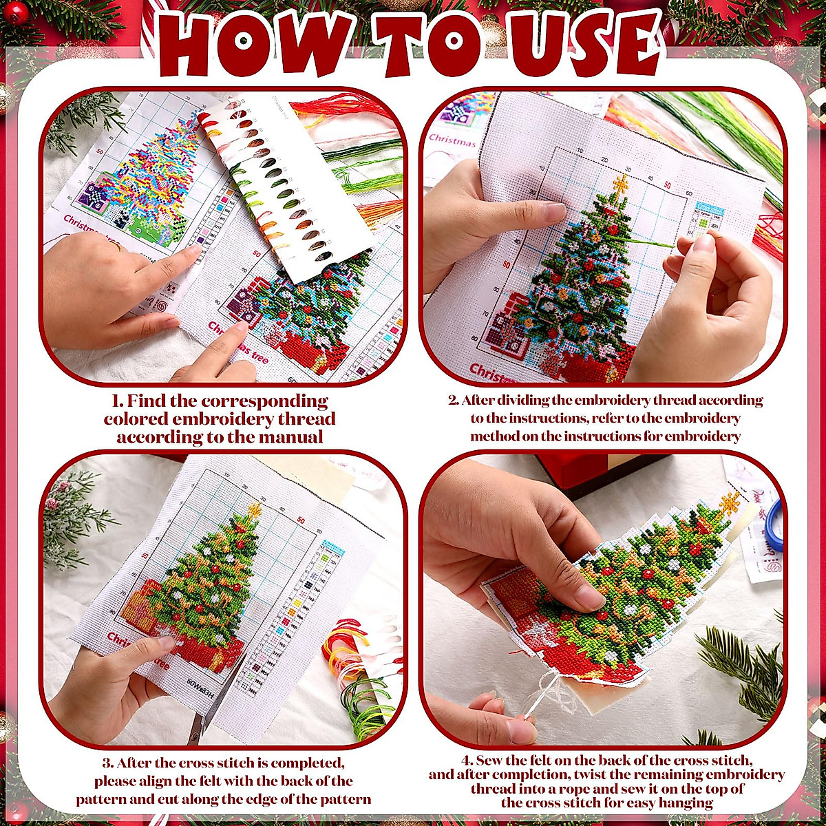 Riceshoot Christmas Cross Stitch Kit Counted Cross Stitch Christmas Tree Hanging Ornament Kit DIY Embroidery Gift for Women and Men, 5.9 x 4.13 Inches