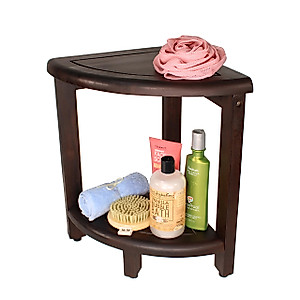 EcoDecors DecoTeak - Teak Snazzy Corner Shower Shelf - Shower Stool for Shaving Legs - Shower Foot Stool - Teak Shower Stool - Corner Shower Stool - Small Shower Stool