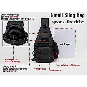 Ait fish Small Crossbody Tactical Sling Bag for Men and Women - One Shoulder Backpack for Hiking Travel - Black