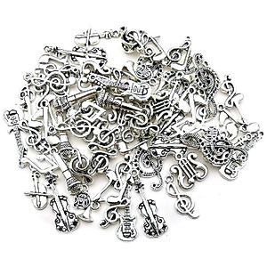 70pcs Craft Supplies Instrument Silver Music Notes Charms Pendants for Crafting, Jewelry Findings Making Accessory for DIY Necklace Bracelet Earrings HM211
