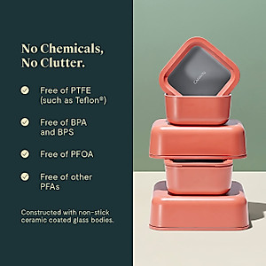 Caraway Glass Food Storage - 4.4 Cup Glass Container - Ceramic Coated Food Container - Non Toxic, Non Stick Lunch Box Container with Glass Lids. Dishwasher, Oven, & Microwave Safe - Perracotta