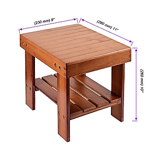 JOIKIT 2 Pack 11 x 9 x 10 Inches Bamboo Step Stool, Bamboo Small Stool with Storage Shelf, Kids Wooden Foot Step Stool Bathroom Bench for Kitchen, Bedroom, Bathroom, Hallway