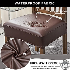 NILUOH Waterproof Seat Covers for Dining Room Chairs Set of 4, Pu Leather Chair Seat Slipcovers Dining Chair Cover Removable Washable Chair Protctor Cover, Rear Covers (PU-Coffee)