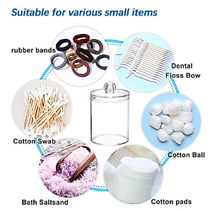 Sackei 2 Pack Qtip Holder Dispenser with Lid, Clear Acrylic q tip Organizer and Storage for Cotton Swabs, Cotton Ball, Floss, Cotton Round Pads, Bathroom Decor Accessories for Vanity Makeup Canister