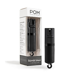 POM Pepper Spray Flip Top Snap Hook - Maximum Strength OC Spray Self Defense - Tactical Compact & Safe Design - Quick Key Release - 25 Bursts & 10 ft Range - (Group) (Black Black, One Pack)