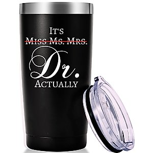 AMZUShome Doctor Gifts Travel Tumbler.It's Miss Ms Mrs Dr Actually Mug.Doctor,Doctor Retirement,Medical School Graduation Gifts.Appreciation,Birthday,Christmas Gifts for Doctors,MD,Med.(20oz Black)