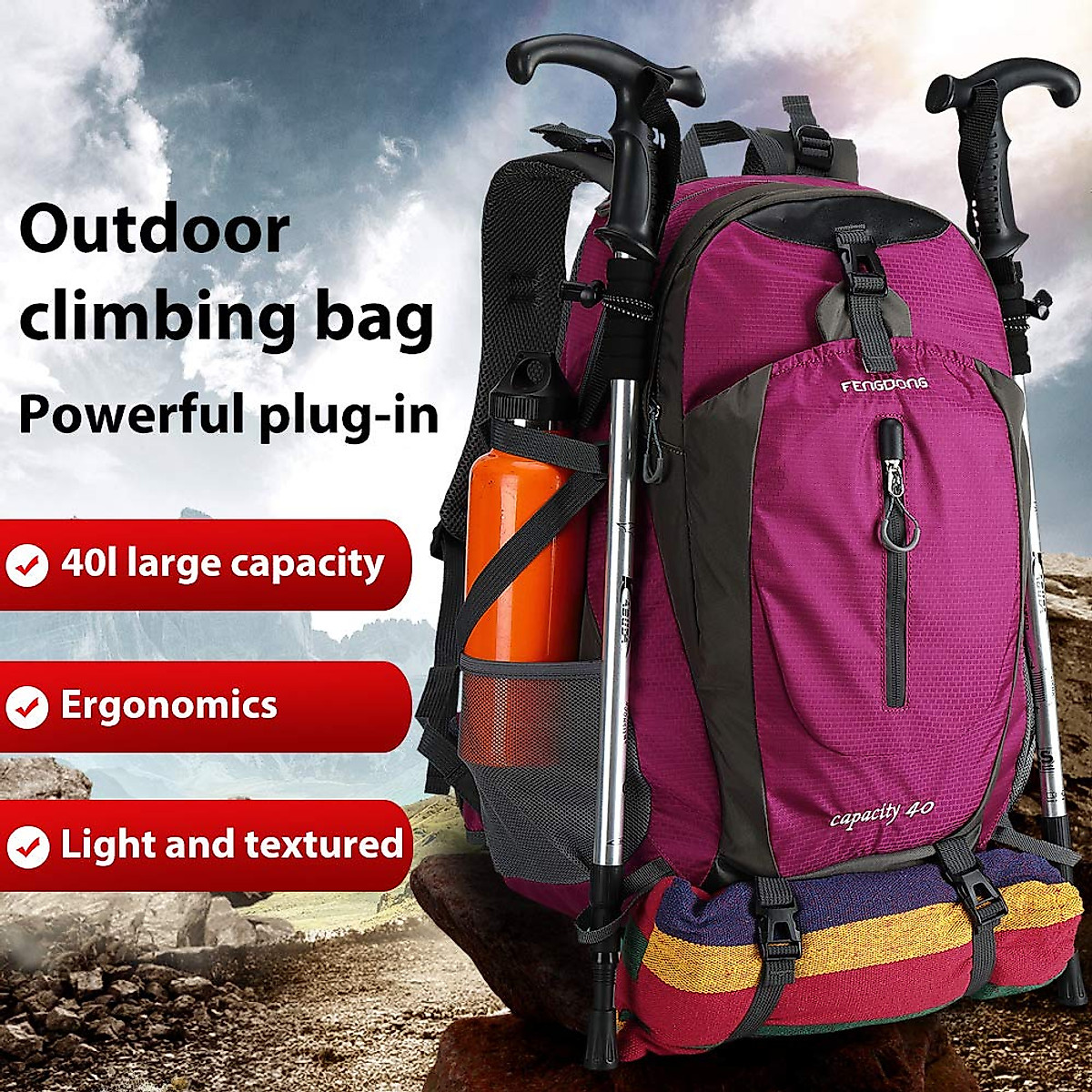 FENGDONG 40L Waterproof Lightweight Outdoor Daypack Hiking,Camping,Travel Backpack for Women Men Pink