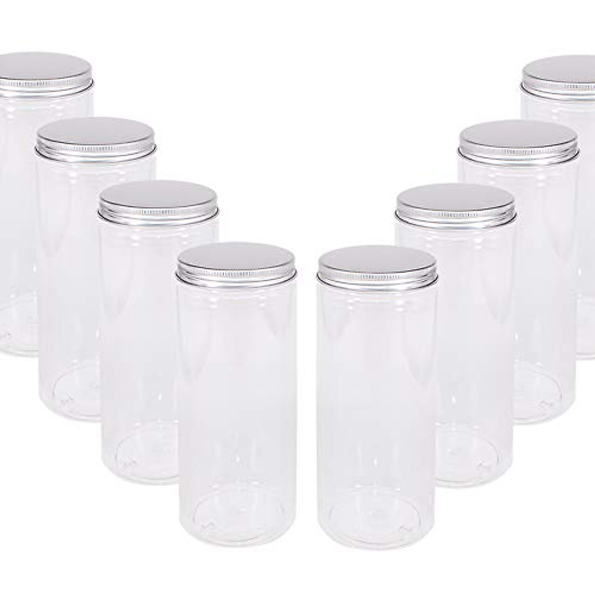 zmybcpack 8 Pack 20 oz (600 ml) Clear Straight Cylinders Plastic Storage Jars- Wide Opening Tubs with Aluminum Lids - BPA Free PET Container Home & Kitchen Storage of Dry Goods, Peanut, Candy