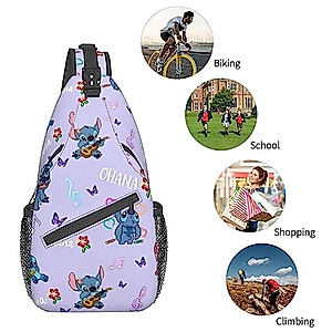 ISUNIET Unisex Chest Bags Crossbody Sling Backpack Travel Hiking Daypack for Women Men Stitch Shoulder Bag for Climbing Runners Cartoon Cute 15