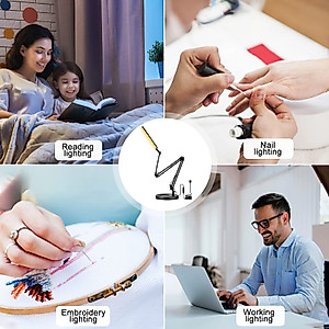 Desk Lamps for Home Office, 2-in-1 LED Desk Lamp, 3-Section Long Arm Desk Light with Clamp and Base, Adjustable Table Lamp with 3 Colors Modes, 10 Dimmer Levels and Memory Function