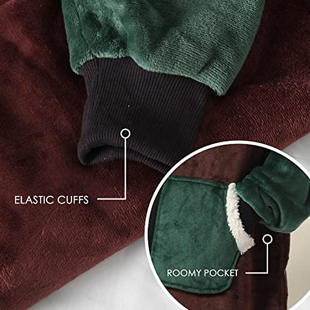 Marquess Oversized Wearable Blanket Microfiber & Sherpa Hoodie For Men/Woman | Soft Warm Fleece Hooded Blanket Sweatshirt with Large Pockets, One Size Fits All (BROWN&GREEN)