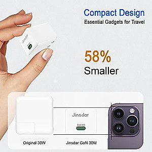 30W USB C Charger Block Jinsdar PD 3.0 PPS Fast Charging Power Adapter Type C Port Wall GaN Charge Super Fast Charger for iPhone 14 13 Plus Pro Max iPad Samsung S23 Google Pixel 7 Pro MacBook Air