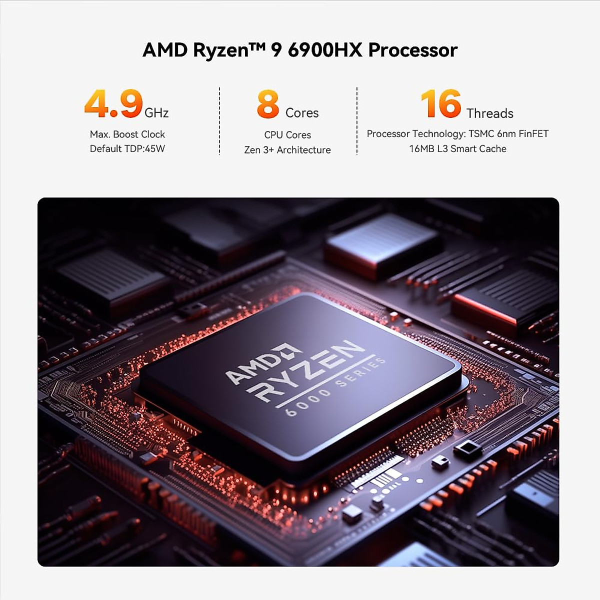 Beelink SER6 Mini PC, AMD Ryzen 9 6900HX(8C/16T, Up to 4.9GHz), Mini Computer 32G DDR5 RAM 500G NVMe PCIE4.0 SSD, Mini Desktop Computer 4K@144Hz Triple Display HDMI2.1/DP/WiFi6/BT5.2/2.5Gbps/W-11 Pro