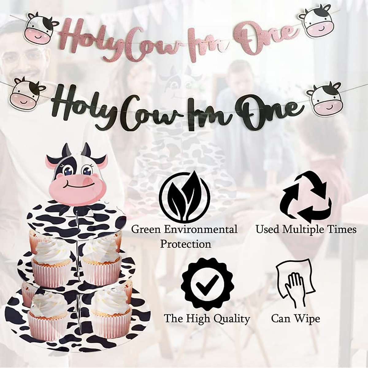 Cow Print Theme Birthday Party Supplies, 2 Pcs 3-Tier Cow Print Cupcake Stand, Farm Animal Themed Birthday Party Supplies for Girls and Boys, Cowgirl or Cowboy Party Decorations