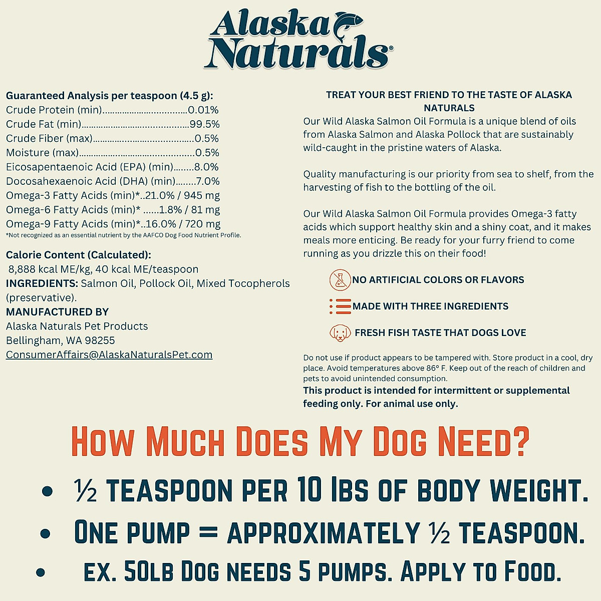 Alaska Naturals Wild Alaskan Salmon Fish Oil for Dogs Skin and Coat – EPA + DHA Omega 3 Oil - Fatty Acids Dog Supplements - Fur Coat and Brain Health - Natural Liquid Food Topper – 15.5 oz. Pump