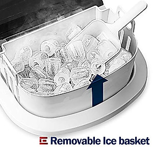 EUHOMY Ice Maker Machine Countertop, 26 lbs in 24 Hours, 9 Cubes Ready in 8 Mins, Electric ice Maker and Compact Potable ice Maker with Ice Scoop and Basket. Perfect for Home/Kitchen/Office.(Sliver)