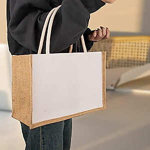 TOPTIE 6 PCS Cotton Canvas Tote Bags with Burlap Sides, Reusable Grocery Shopping Bag Gift Bag