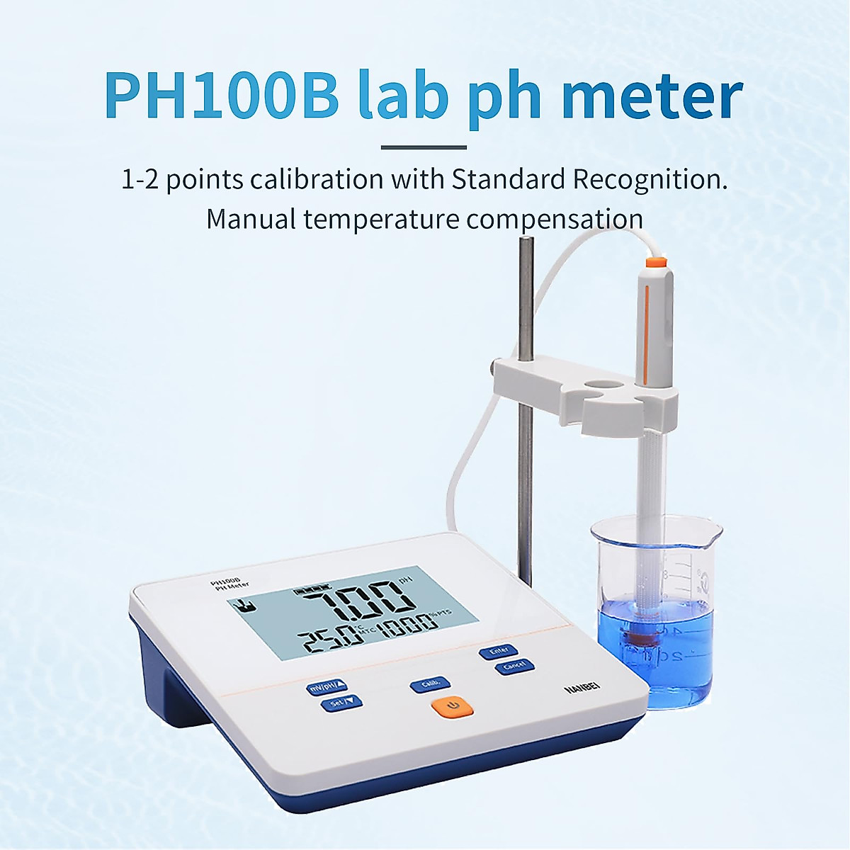 NANBEI Instruments,Lab Benchtop pH Meter kit,1-2Points Auto Calibration,0.01 pH Accuracy,Digital Bench Top pH Meter and Electrode,6.0 inch High Definition Screen(PH100B)