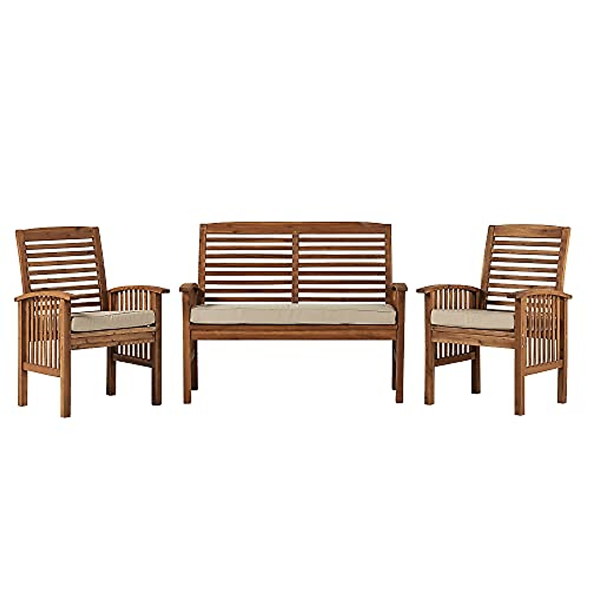 Walker Edison AZOWCHAT3PCBR Castellina Modern 3-Piece Solid Acacia Wood Patio Chat Set, Brown