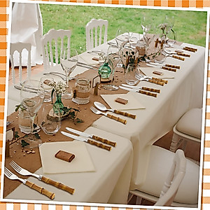 Coume 40 Pcs Bamboo Flatware Set for 8 Bamboo Utensils Bamboo Cutlery Bamboo Silverware Stainless Steel Tableware Spoons Forks Knife Set with Plastic Handle