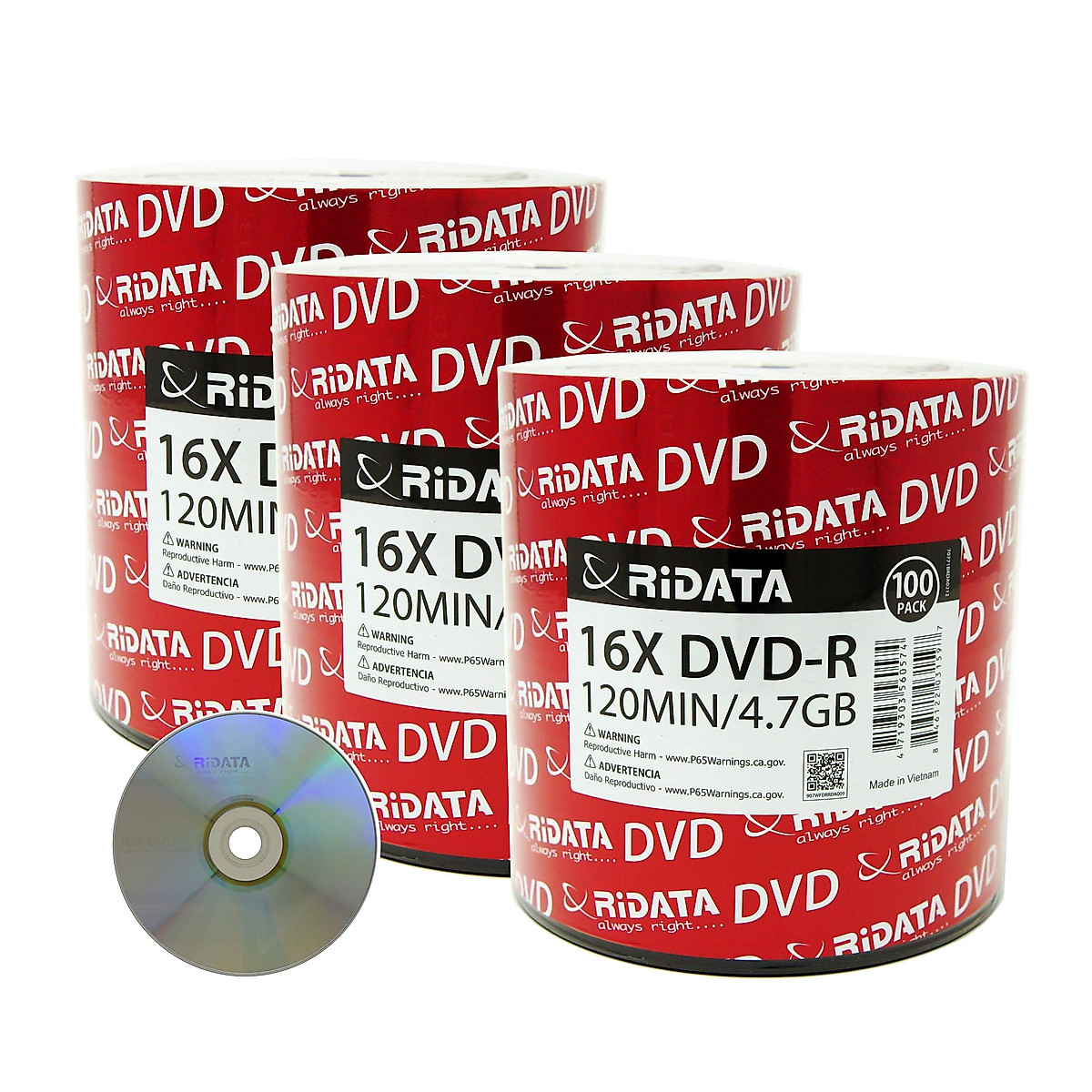 300 Pack Ridata DVD-R 16X 4.7GB 120 Min Silver Logo Top Blank Data Video Media Recordable Disc