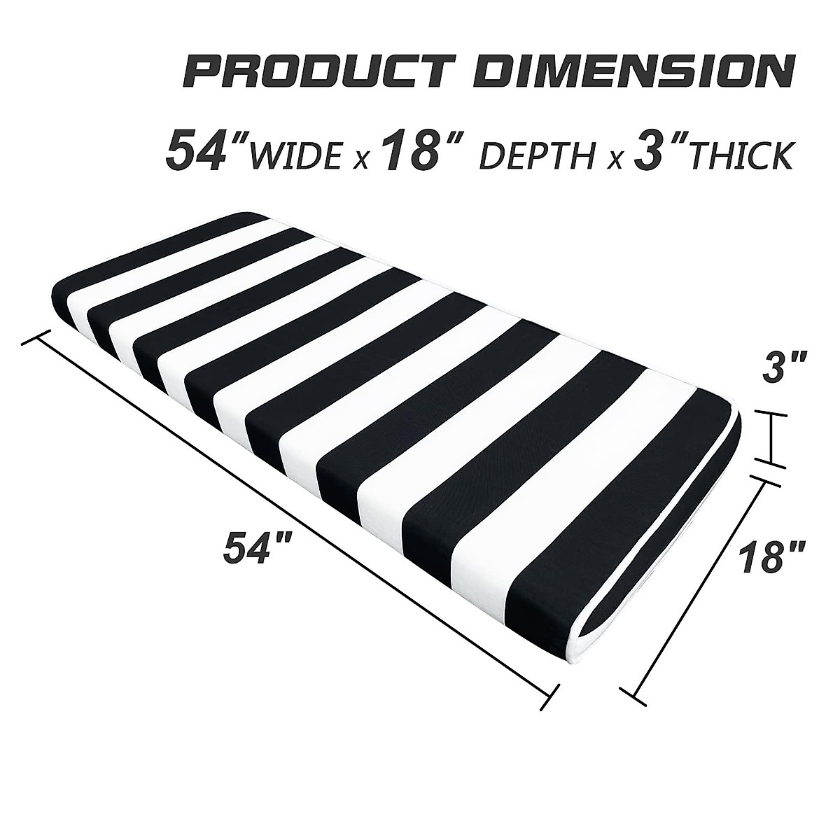 Pcinfuns Outdoor Bench Cushions,54 x 18 x 3 Inch Patio Furniture Water-Resistant Chair Cushion,Loveseat Garden Sofa Settee Couch Swing Pads with Handle and Adjustable Straps,Black White