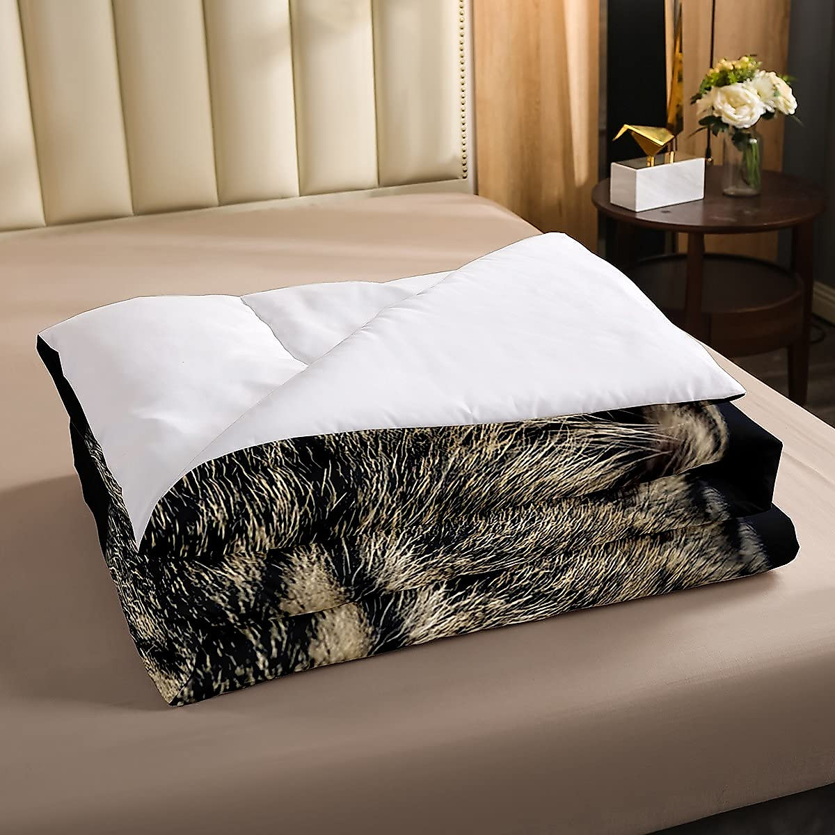 Feelyou Cats Comforter Set 3D Animals Pattern Bedding Set for Kids Boys Girls Pet Cat Kitten Decor Comforter Brown Grey Quilt Set Room 2Pcs Twin Size