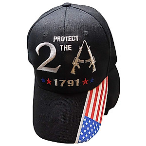 Protect The 2A 2nd Amendment 1791 USA Flag On Bill Embroidered Black Cap Hat