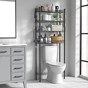 Hodonas Bathroom Organizer Over Toilet Storage, 4-Tier Toilet Shelf Bathroom Shelves Over Toilet, Above Toilet Storage Rack Bathroom Space Saver, Gray