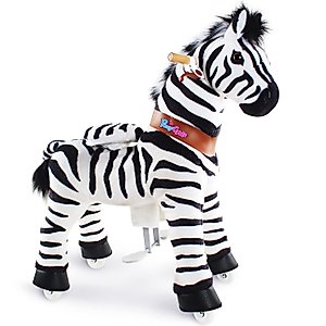 PonyCycle Official Ride-On Zebra No Battery No Electricity Mechanical Horse Toy Giddy up Pony Plush Walking Animal for Age 4-9 Years Medium Size - N4012