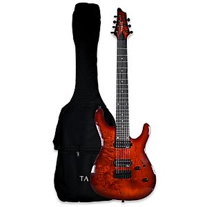 TARIO 7 String Electric Guitar Bolt_On Maple Neck Poplar Wood Body (Burl poplar top body)