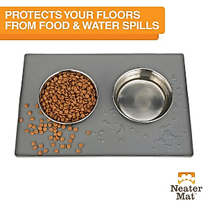 Neater Pet Brands Neater Mat - Waterproof Silicone Pet Bowls Mat - Protect Floors from Food & Water (Gunmetal, 24" x 16" Silicone)
