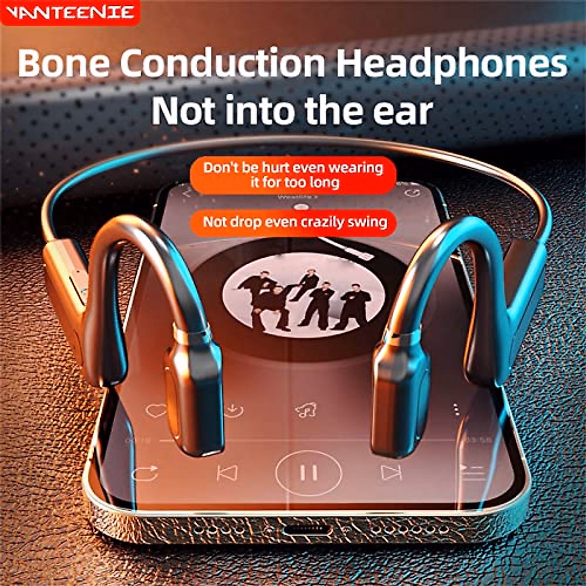 Wireless Bluetooth Bone Conduction Headphones 5.1 Ergonomic Intelligent Noise Reduction Earhook Earphone Lightweight Waterproof Sweatproof 8Hrs Playtime Bluetooth Headset for Sports (Red)