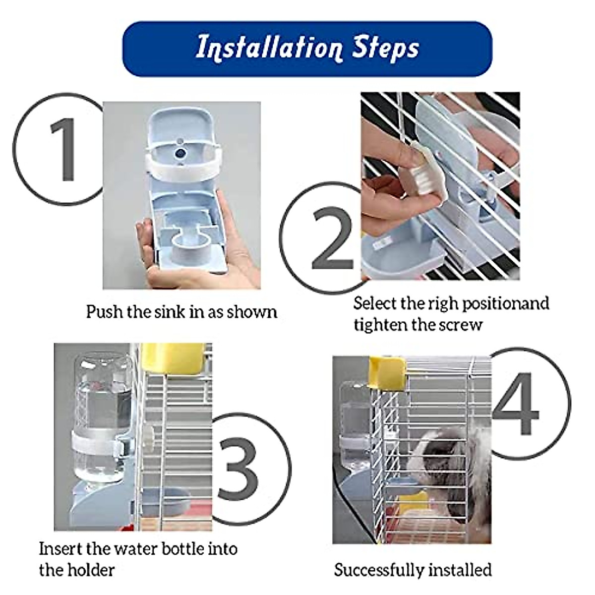 chenming Rabbit Water Bottle,17oz Hanging Automatic Small Animal Water Bottle Bowl,Pet Cage Suspended Automatic Water Dispenser for Rabbits Hamsters Chinchillas Hedgehogs Ferrets (Blue)