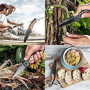 Pocket Folding Knife Bearing Knives with Safety Liner Lock for Men with Olive Wood Handle for Camping Hunting Survival Indoor and Outdoor Activities, Best Unique Gifts for Men and Woman, KN02-SD