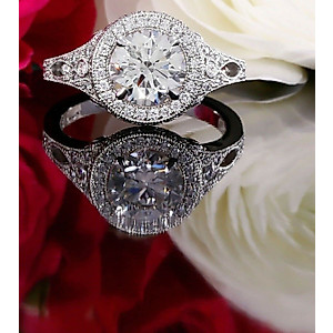 BeBold 2.5ct Round Cut Simulated Diamond CZ Halo Milgrain Engagement Ring for Women White Gold Plated Stylish