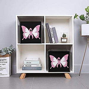 Breast Cancer Butterflies Foldable Storage Bins Printd Fabric Cube Baskets Boxes with Handles for Clothes Toys, 11x11x11