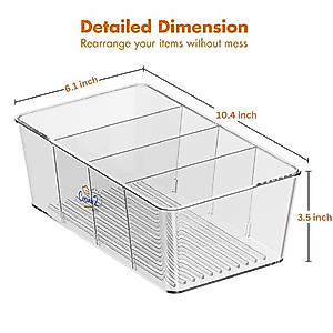 CocinaZ KATTOL Clear Storage Bins – Stackable Storage Bins with Removable Dividers –Clear Organizing Bins for Food Storage, Fridge, Kitchen, Pantry –4-Compartment Clear Plastic Storage Bin (4 Pack)