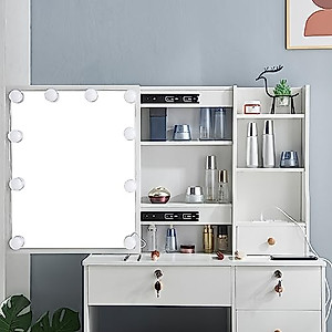 Vanity Table Set with Lighted Mirror, Makeup Table with Drawers, Vanity Dressing Tables Bedroom Dresser Desk for Girls, Women, White (H1906USPW)