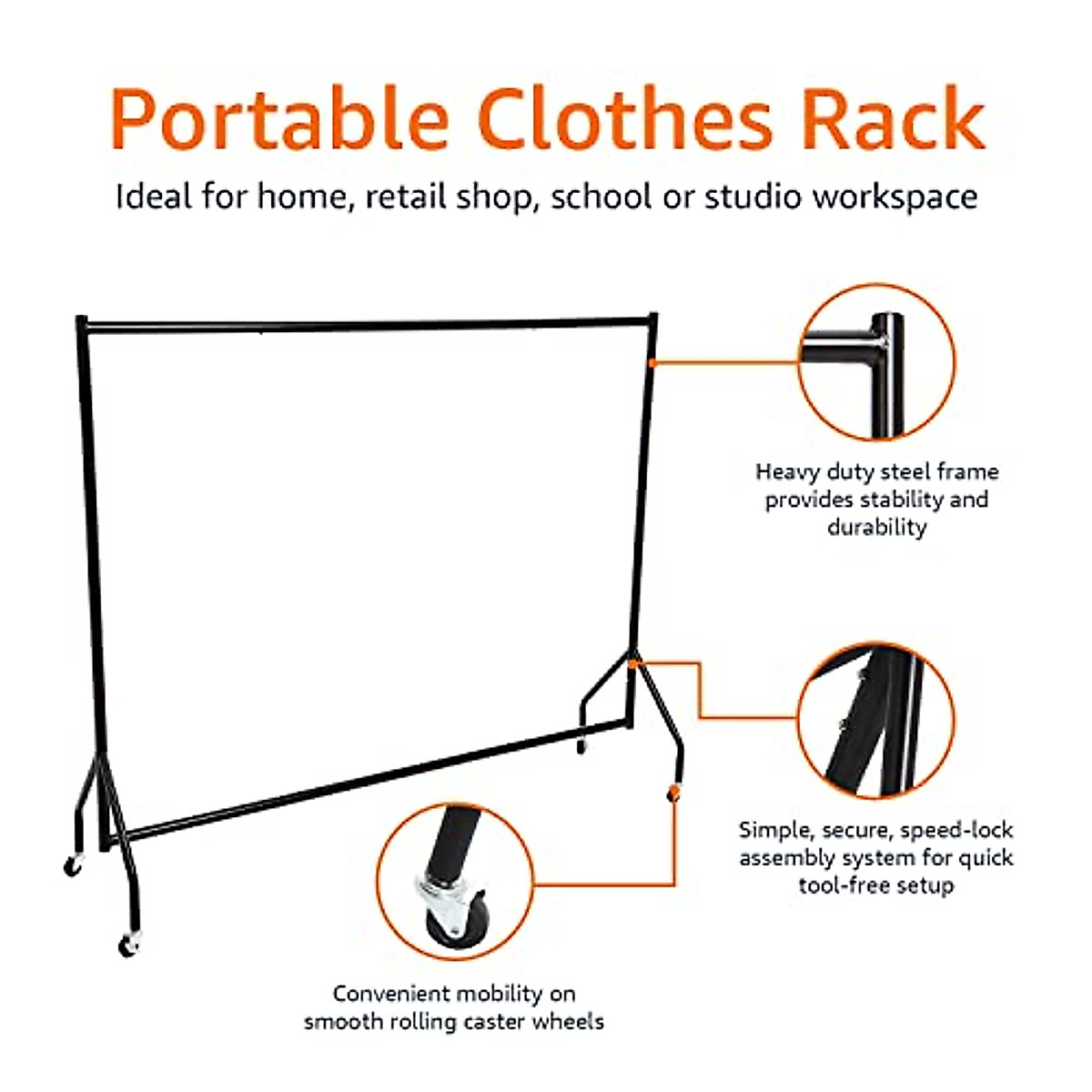 Amazon Basics Heavy Duty Rolling Garment Rack, Hanging Clothes Organizer Rail for Display and Storage, 72 x 60 Inches - Black