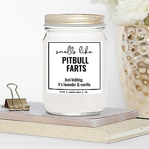 YouNique Designs Smells Like Pitbull Farts Soy Candle Gifts for Pitbull Lovers - Pit Bull Mom Gifts for Women - Pitbull Mom Gifts Dog Farts Candle 8oz - Gifts for Dog Lovers (Lavender & Vanilla)