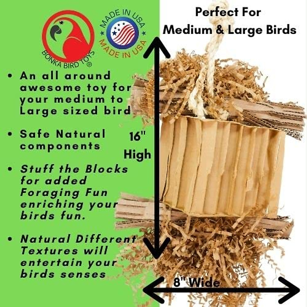 Bonka Bird Toys 3753 Natural Shreddy Eddy Medium to Large Parrot Toy Good Conure African Grey, Conures, Amazons, Small Cockatoos, and similarly Sized pet Birds for Chewy Foraging Fun.