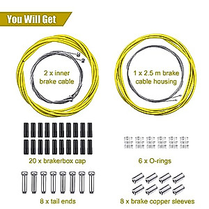 Universal Bicycle Transmission Line Bicycle Shift Derailleur Cable and Brake Cable Kit for Bicycle Mountain Road Bike Repair (Yellow)