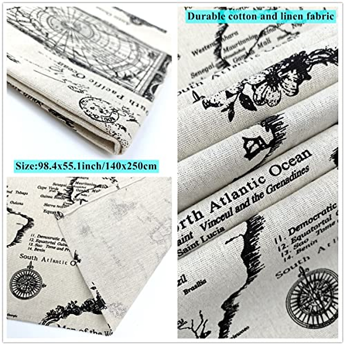 LOONELO World Map Cotton Linen Tablecloth,Antique Map Printed Tablecloth,Washable Retro Style Rectangle Table Cover for Dinner,Party,Picnic,Home Decor (55.1X98.4 inch)