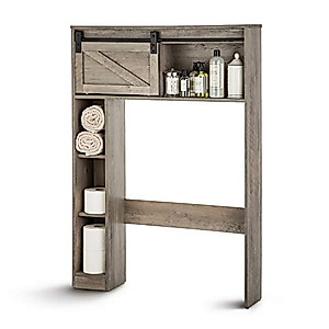 Landia Home Over The Toilet Storage Shelving - Bathroom Shelf and Cabinet with Sliding Barn Door
