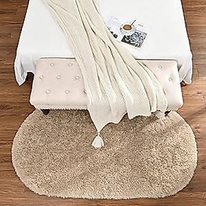Softlife Fluffy Rugs for Bedroom, Shag Cute Area Rug for Girls and Kids Baby Room Home Decor, 2.6 x 5.3 Feet Oval Indoor Carpet for Nursery Dorm Living Room, Camel