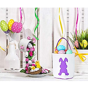 2 Pieces Easter Bunny Basket Bags Rabbit Handbag Canvas Tote Bag Bucket for Eggs Gifts Candy Toys Purple