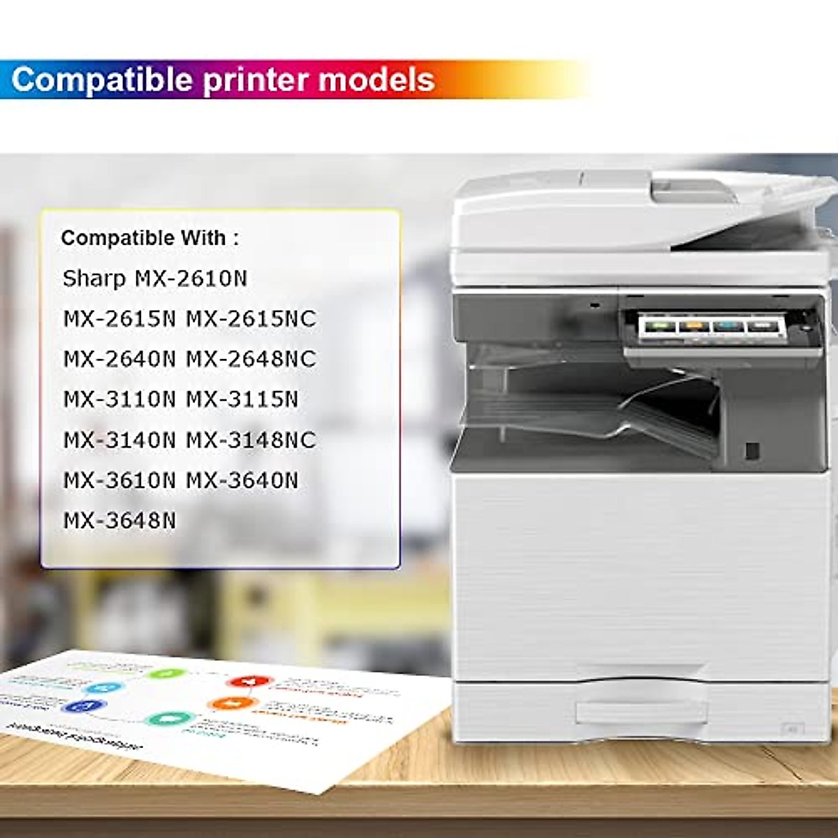 CHENPHON MX-36NT Toner Cartridge Replacement for Sharp MX-36NT MX36NT use for Sharp MX-2610N MX-2615N MX-3110N MX-3115N MX-3610N Printer丨MX-36NTBA MX-36NTCA MX-36NTMA MX-36NTYA Ink [4Pack-KCMY]