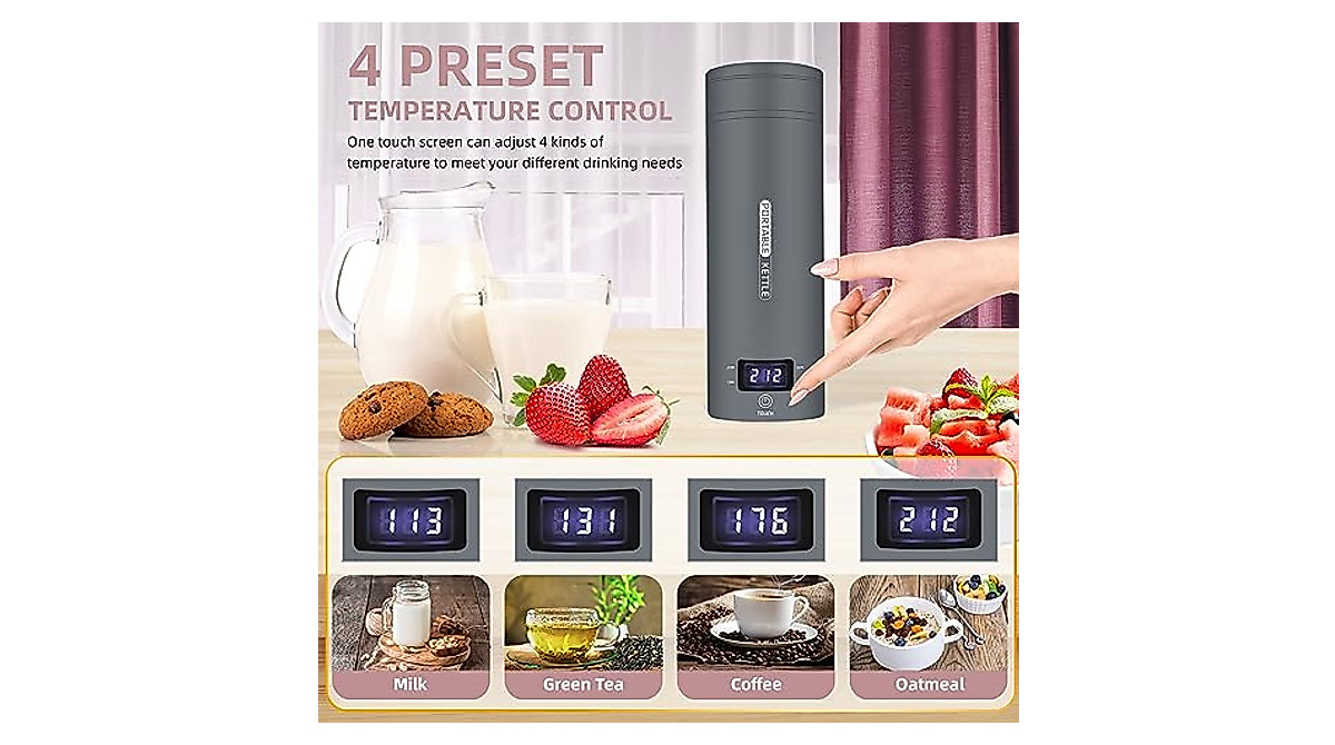 Travel Electric Kettle Portable Mini Water Boiler with 4 Temperature ...